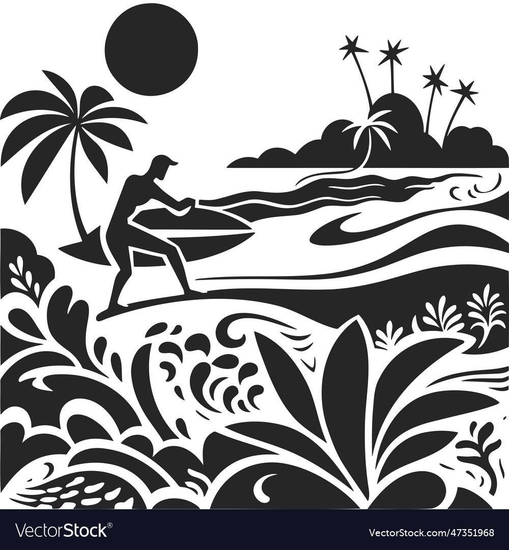 Beach palm trees surf summer Royalty Free Vector Image