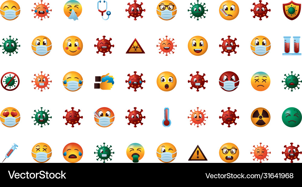 Bundle covid19 emojis set icons Royalty Free Vector Image
