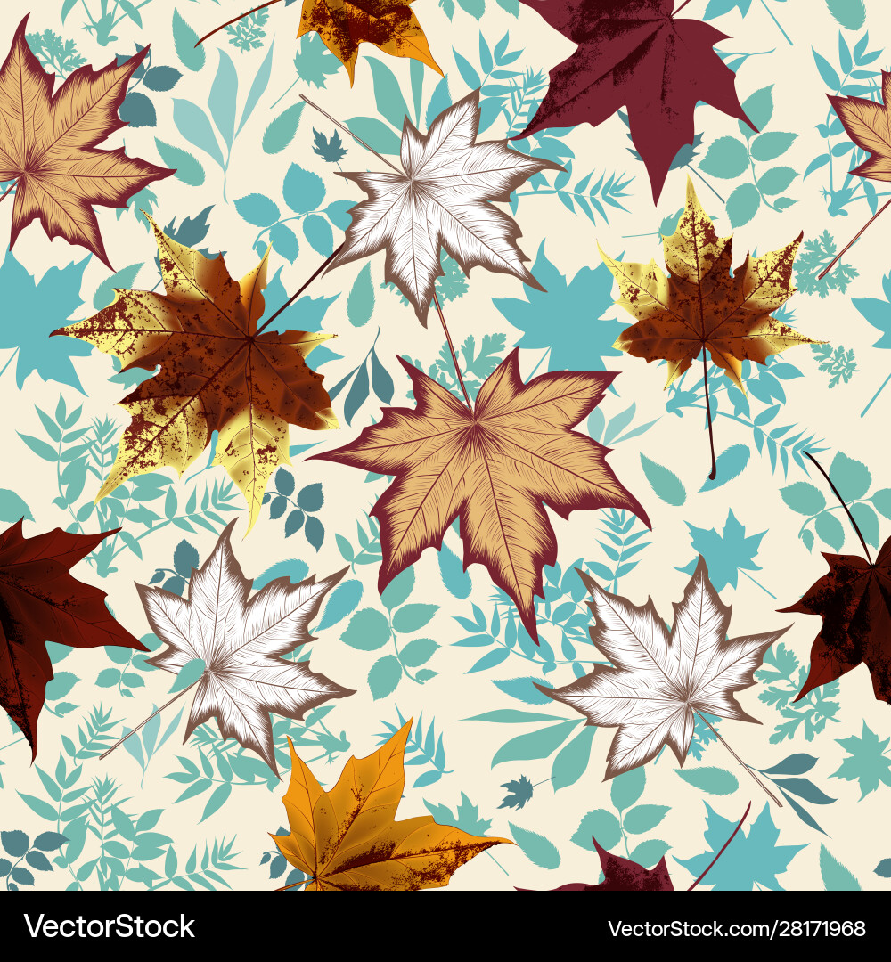 Floral autumn pattern with fall leaves Royalty Free Vector