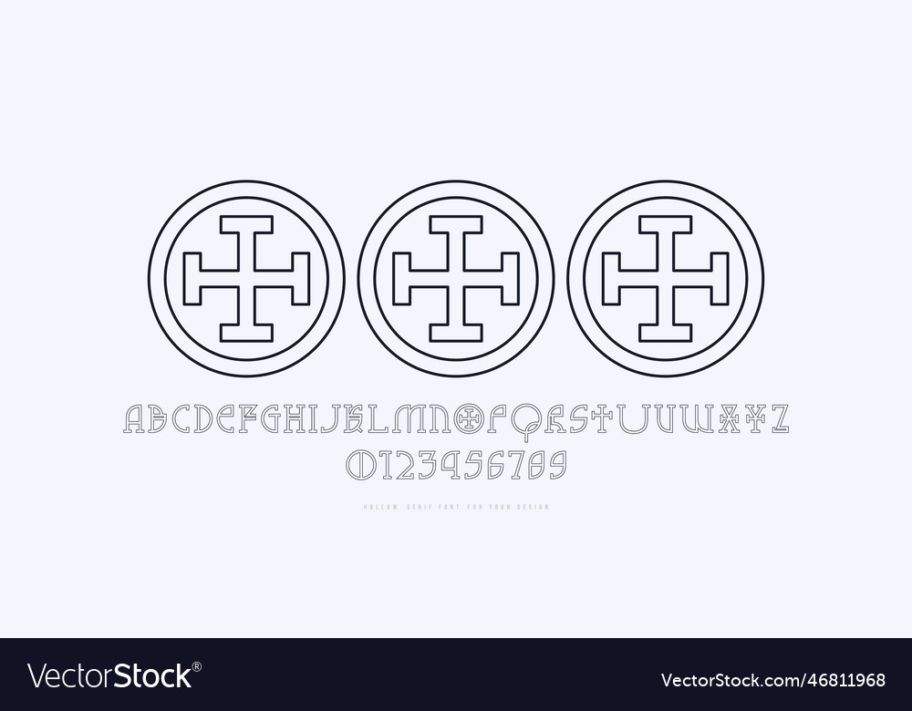 Hollow geometric slab serif font in pagan style Vector Image Hollow geometric slab serif font in pagan style Vector Image