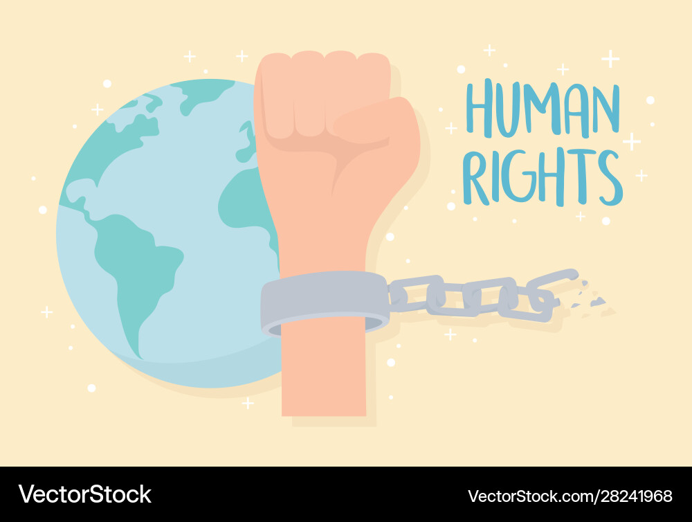 Human rights hand with handcuffs and chain world Vector Image