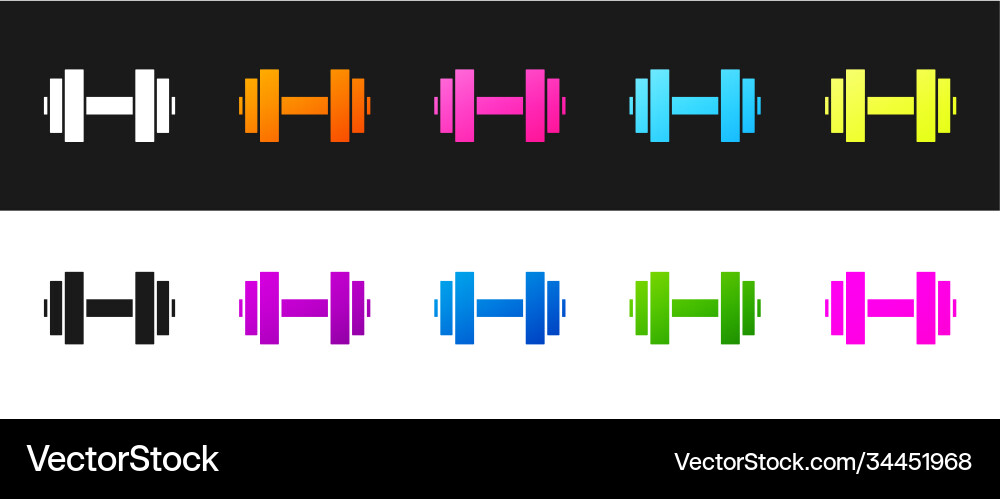 Set dumbbell icon isolated on black and white Vector Image
