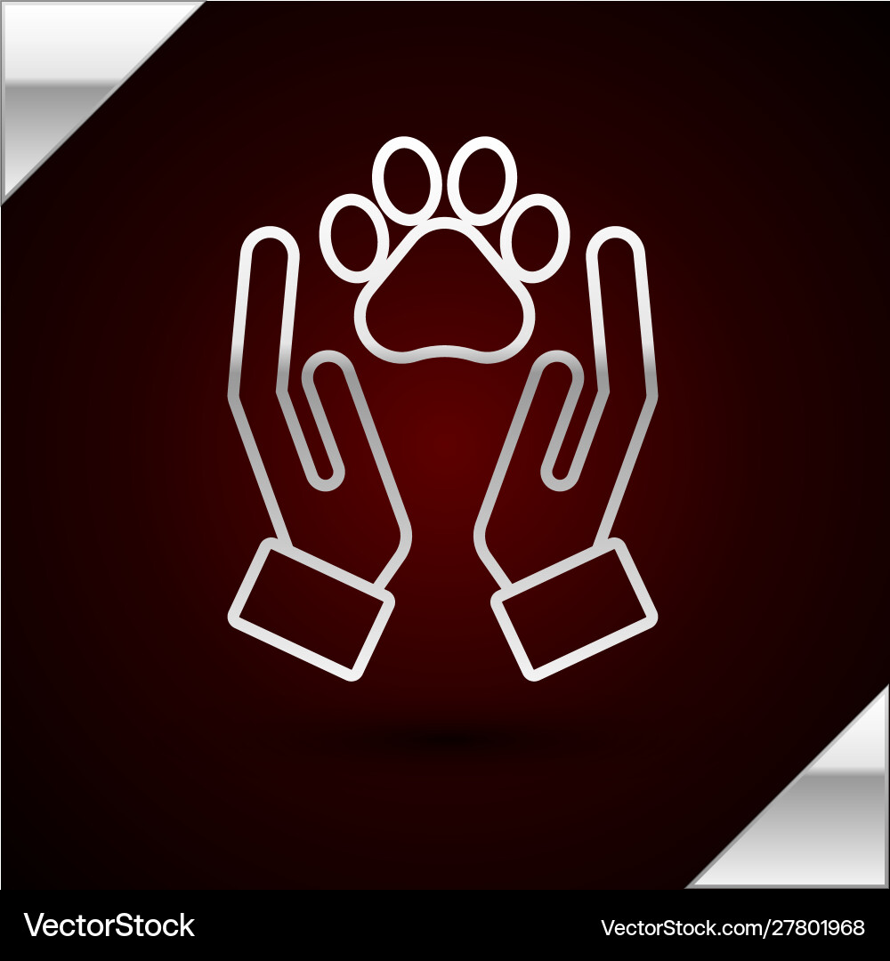 Silver line hands with animals footprint icon Vector Image