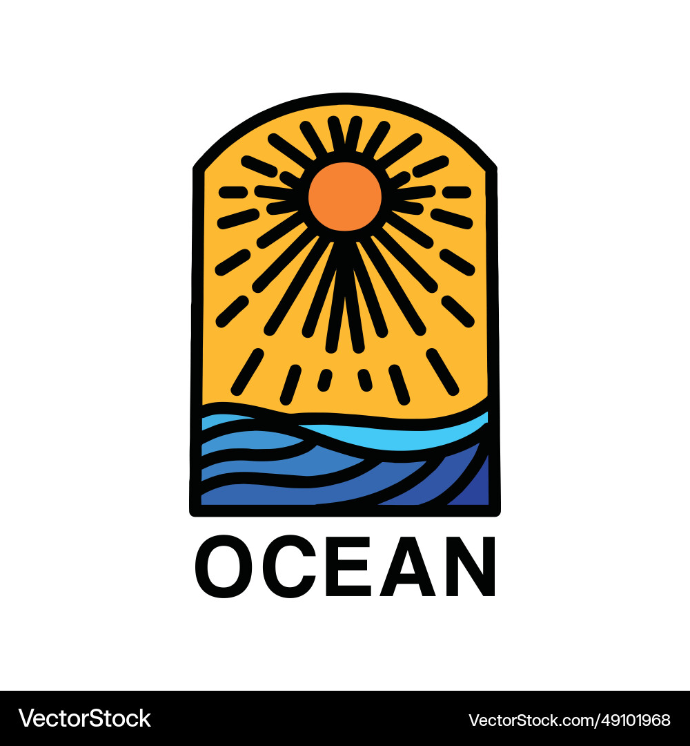 Sun ocean logo summer beach emblem design badge Vector Image