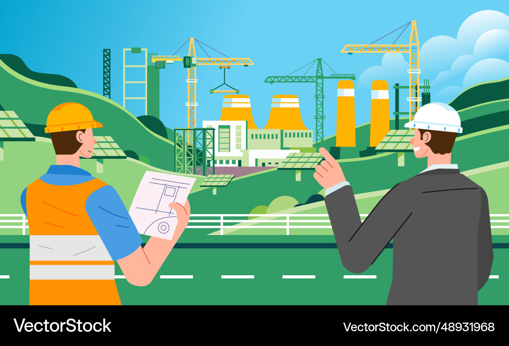 Worker construction and businessman check factory Vector Image