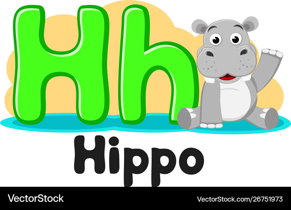 Alphabet with animals hippo sitting in a puddle Vector Image