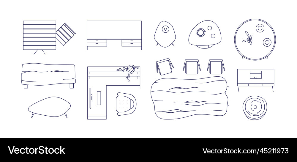 Dining and coffee tables office desks chairs Vector Image