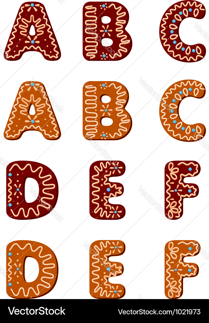 Gingerbread alphabet letters from a to f Vector Image