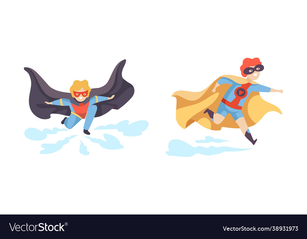Little boy in superhero cloak and mask having Vector Image