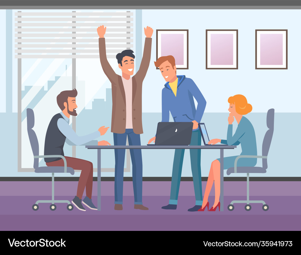 People talking and working in office staff around Vector Image