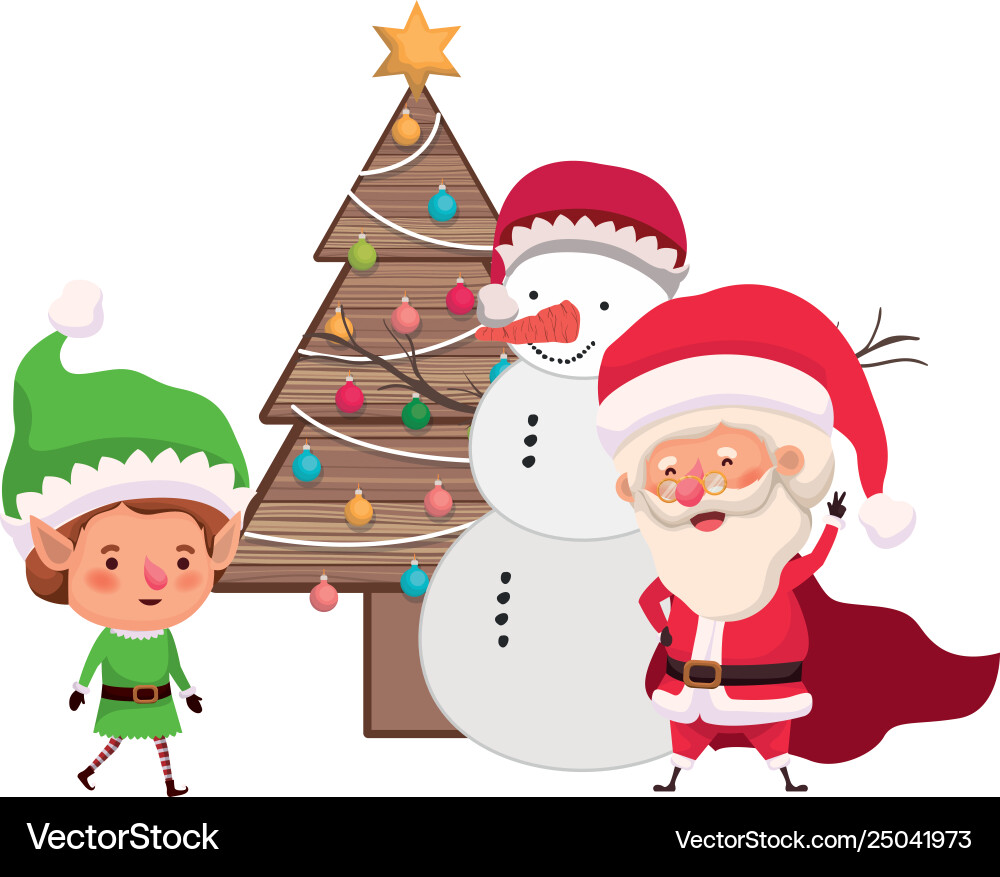 Santa claus and elf with christmas tree Royalty Free Vector
