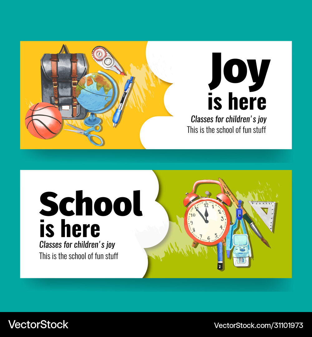 School banner design with school bag compasses Vector Image