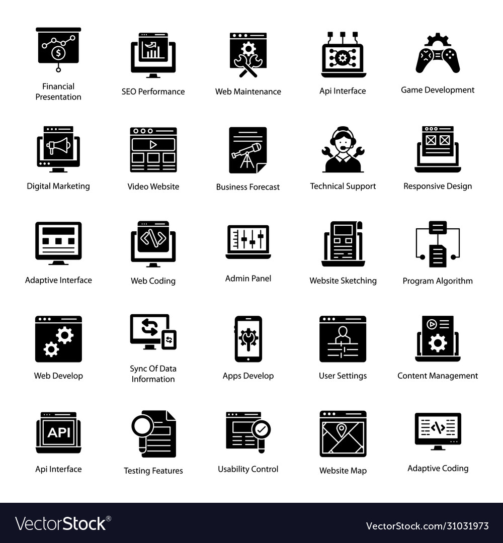 Web setting glyph icons pack Royalty Free Vector Image