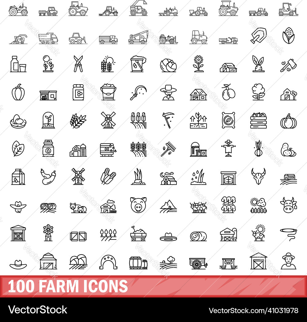 100 farm icons set outline style Royalty Free Vector Image