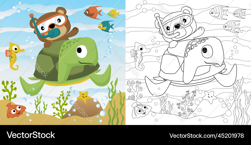 Bear riding on turtles undersea sea life elements Vector Image