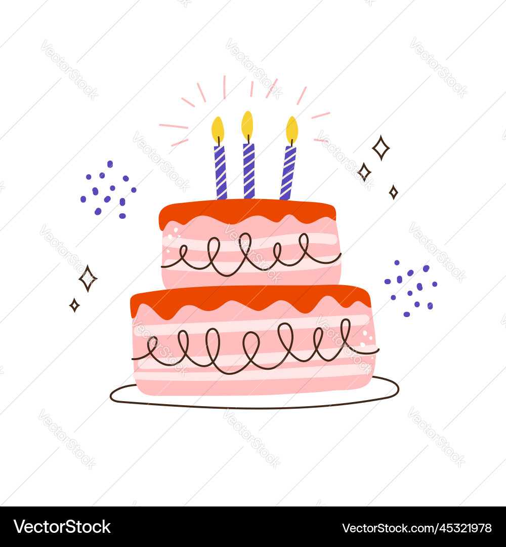Birthday cake cute hand drawn doodle icon Vector Image