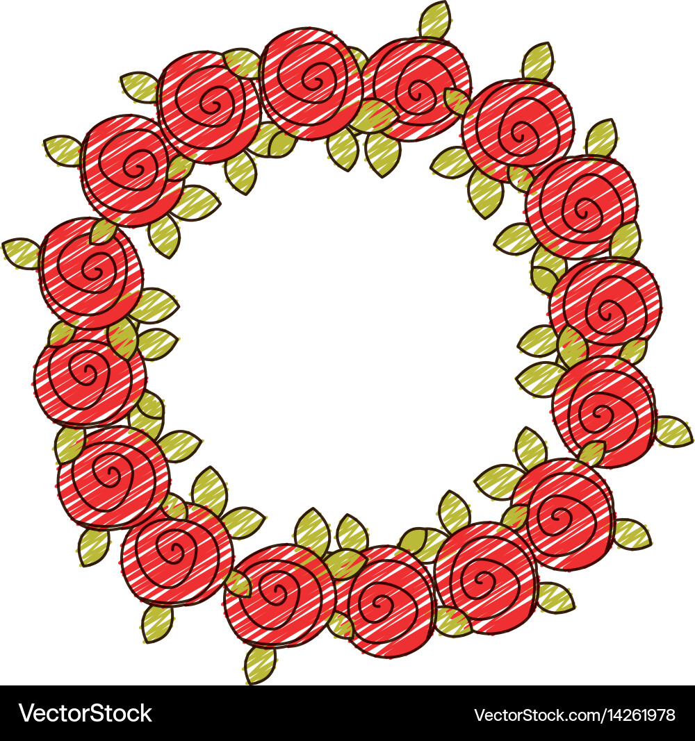 Color pencil drawing crown roses Royalty Free Vector Image