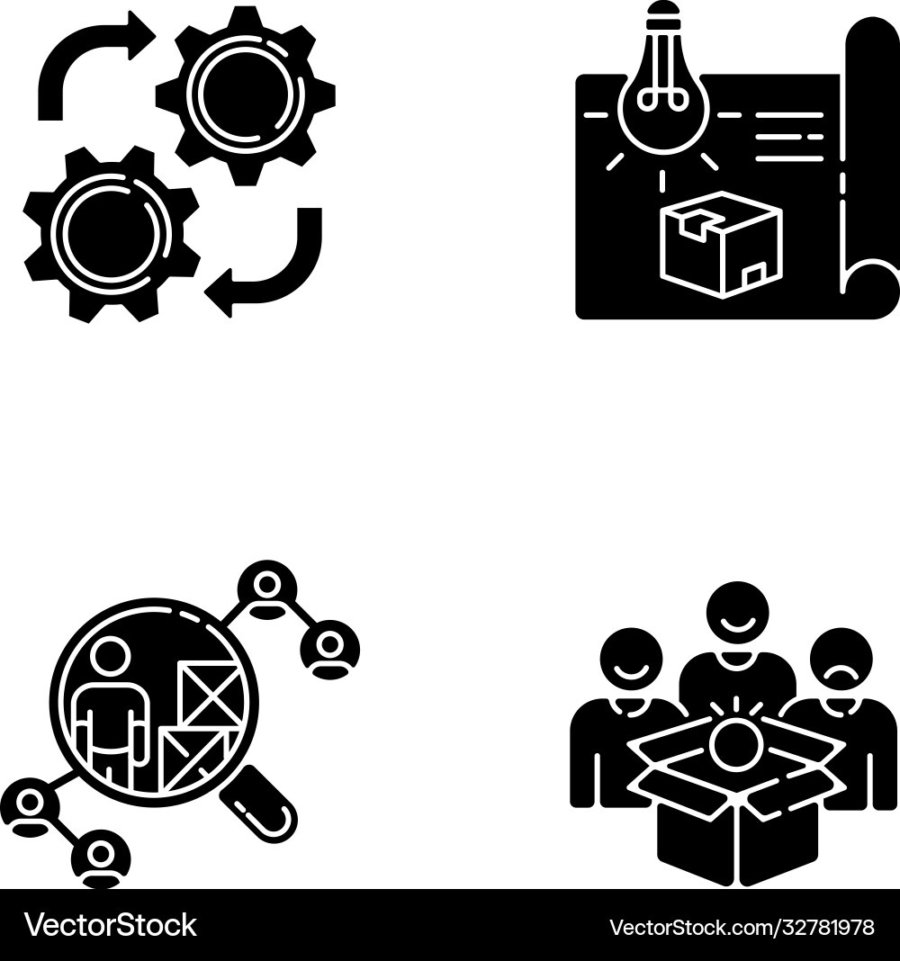 Industrial processes black glyph icons set Vector Image