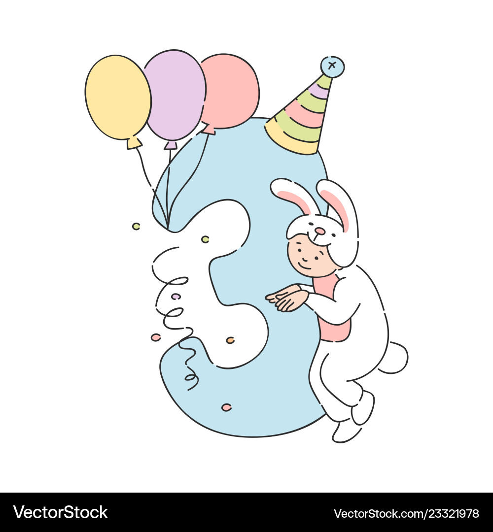 Kid in rabbit costume number three 3 Royalty Free Vector
