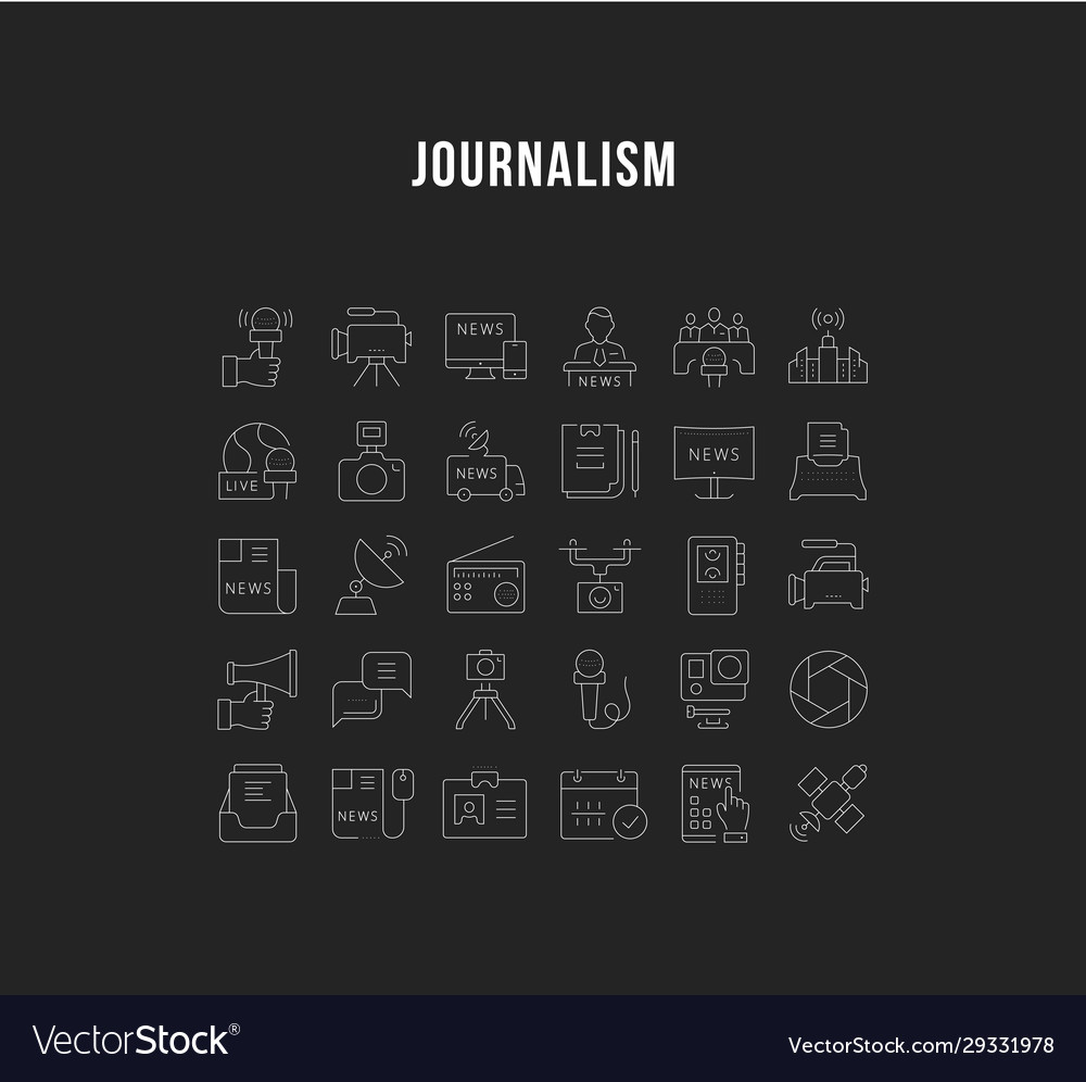 Set flat line icons journalism Royalty Free Vector Image