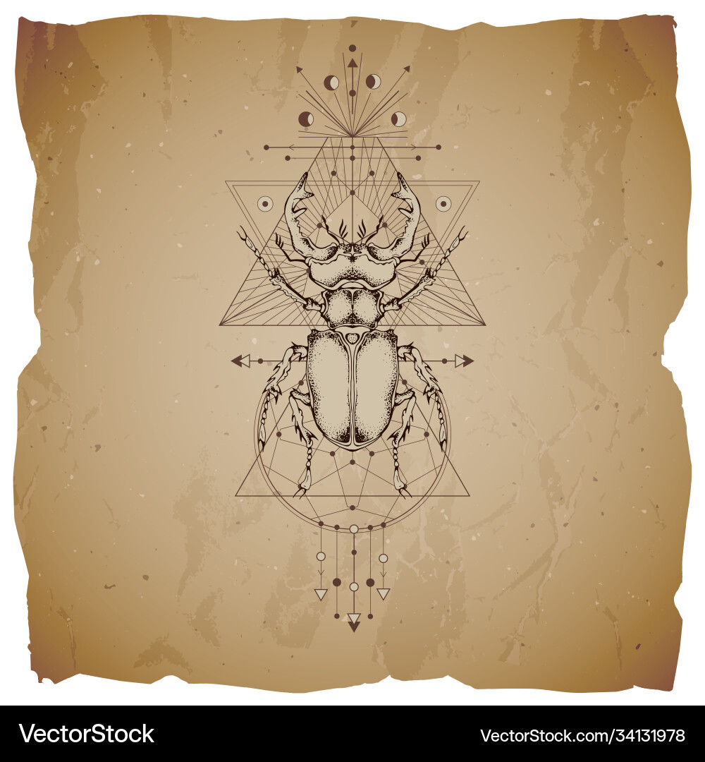 Stag beetle and sacred symbol Royalty Free Vector Image