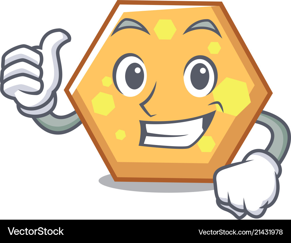Thumbs up hexagon character cartoon style Vector Image