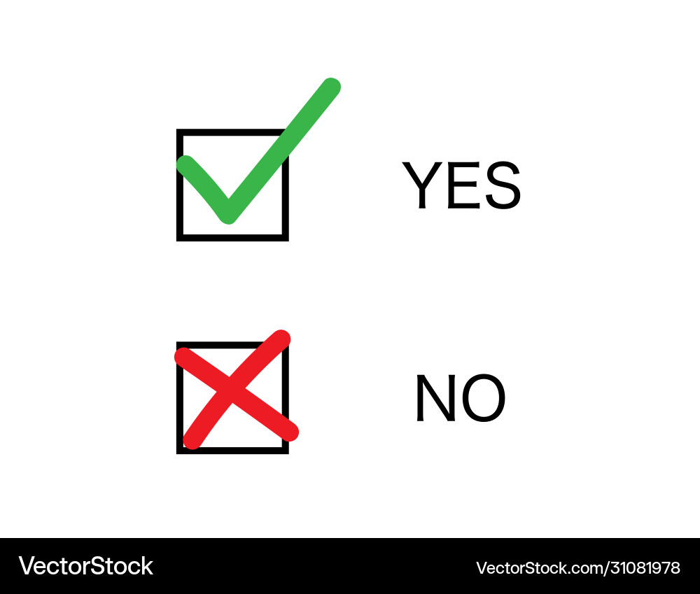 Yes and no checkbox marks vote red cross Vector Image