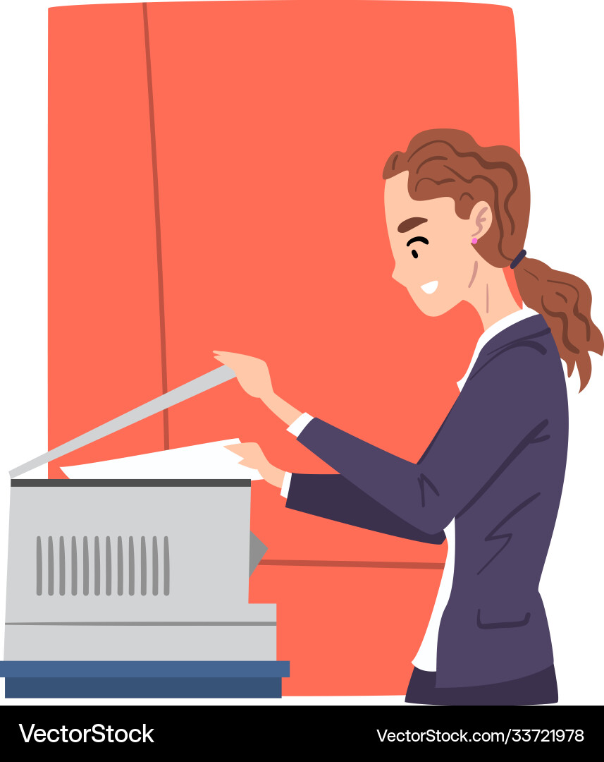 Young woman copying and scanning documents Vector Image