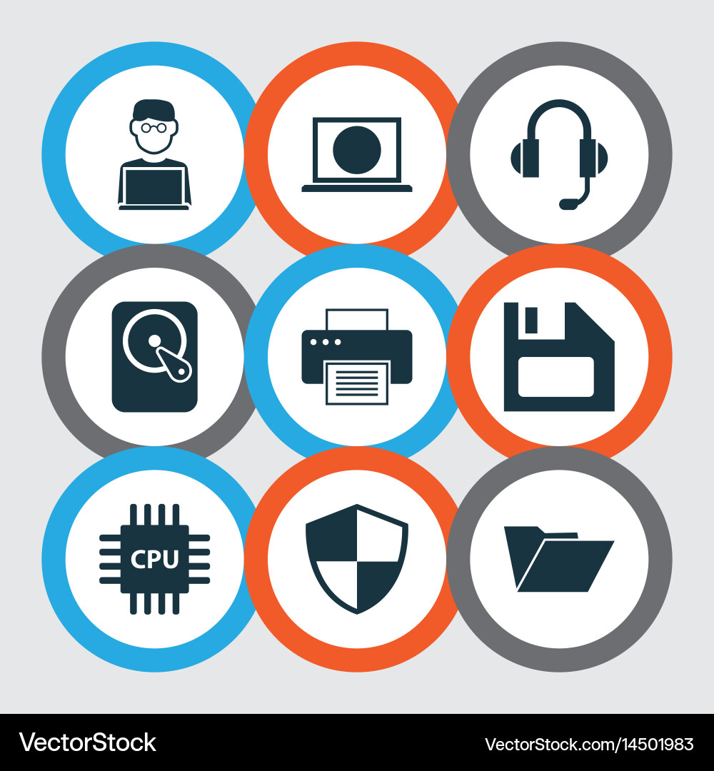 Computer icons set collection of printing machine Vector Image