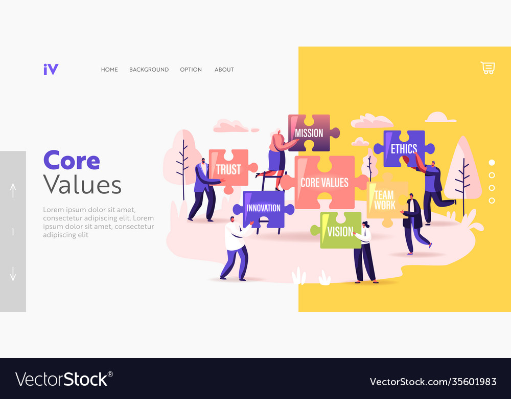 Core values landing page template tiny Royalty Free Vector