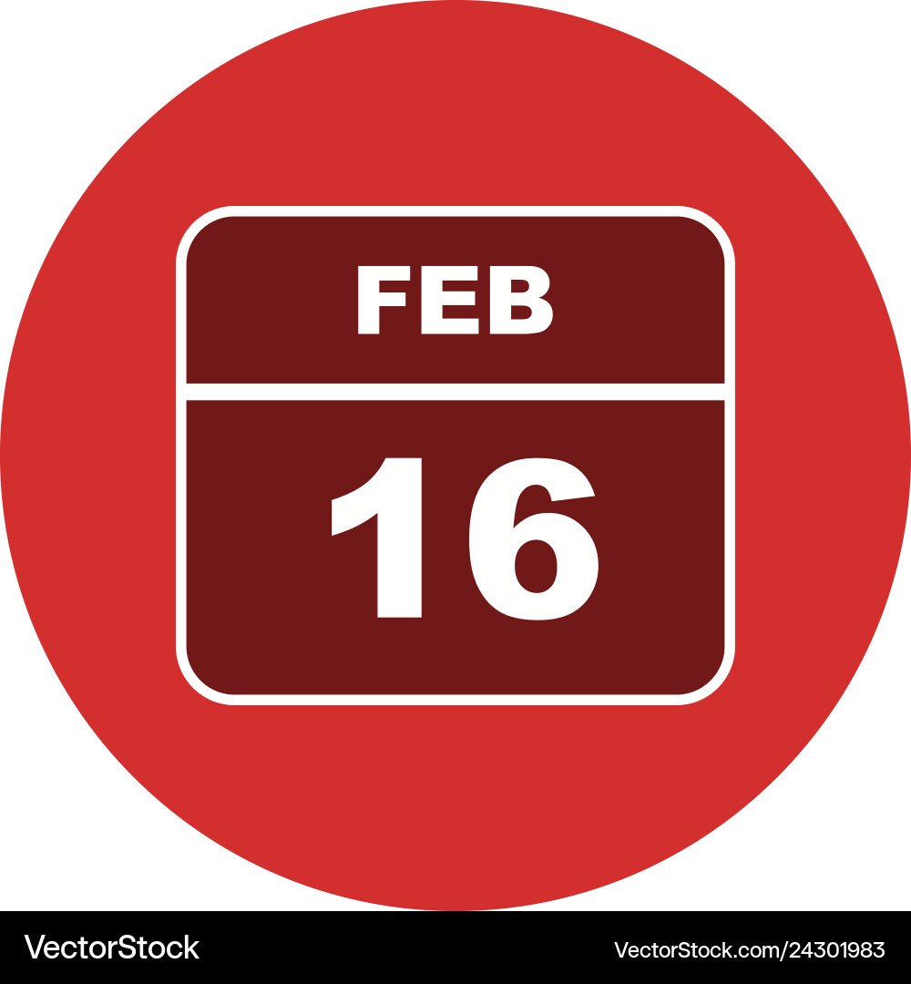 February 16th date on a single day calendar Vector Image