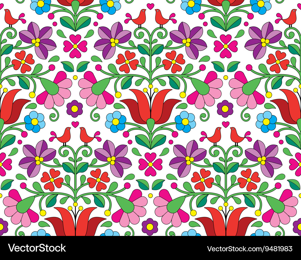 Kalocsai floral emrboidery seamless pattern Vector Image