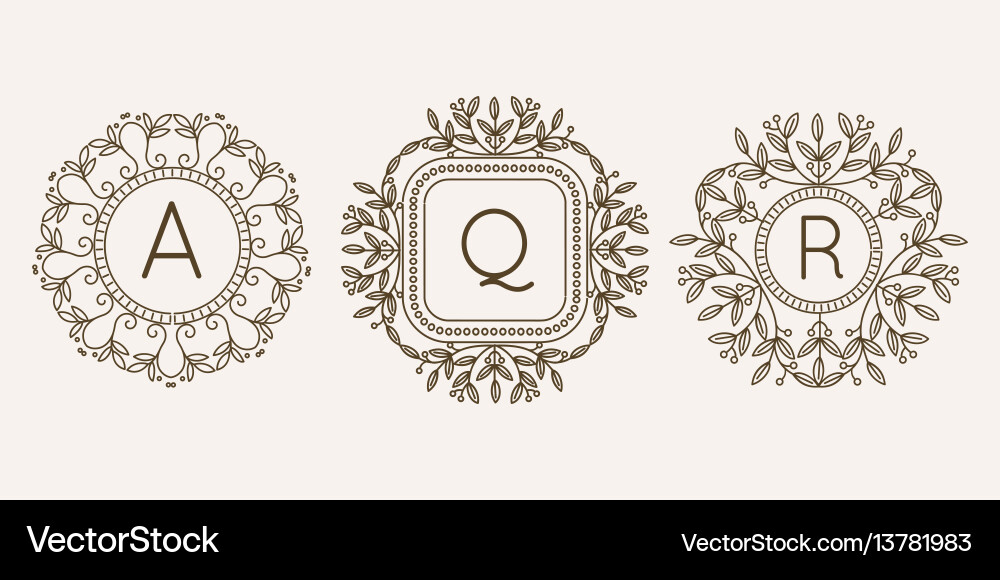 Monogram logo and text badge emblem line art Vector Image