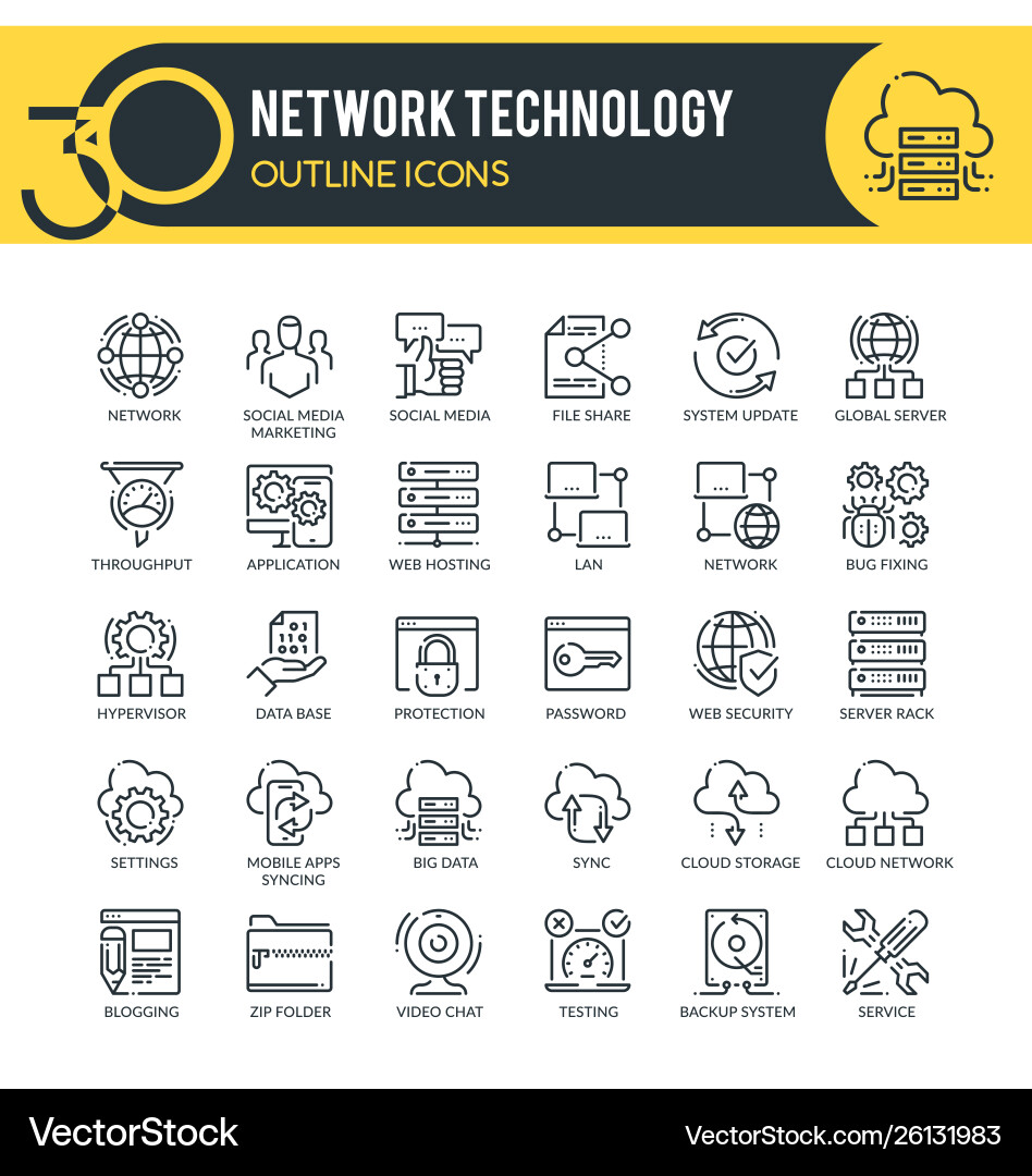 Network icons set outline icons Royalty Free Vector Image