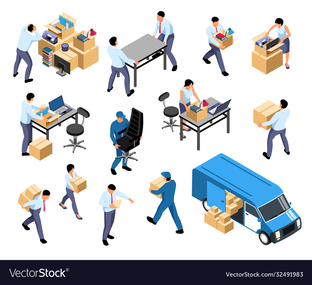Office relocation set Royalty Free Vector Image