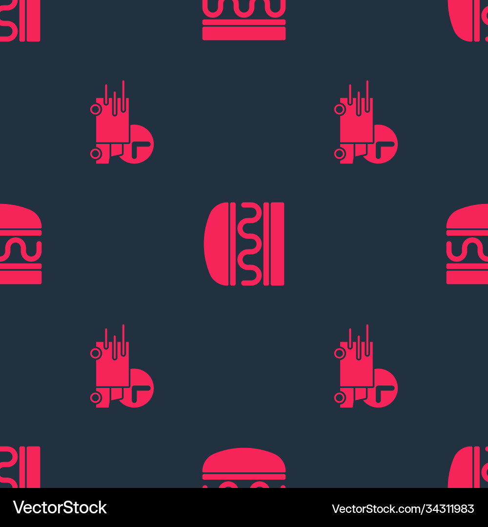 Set fast delivery car and burger on seamless Vector Image