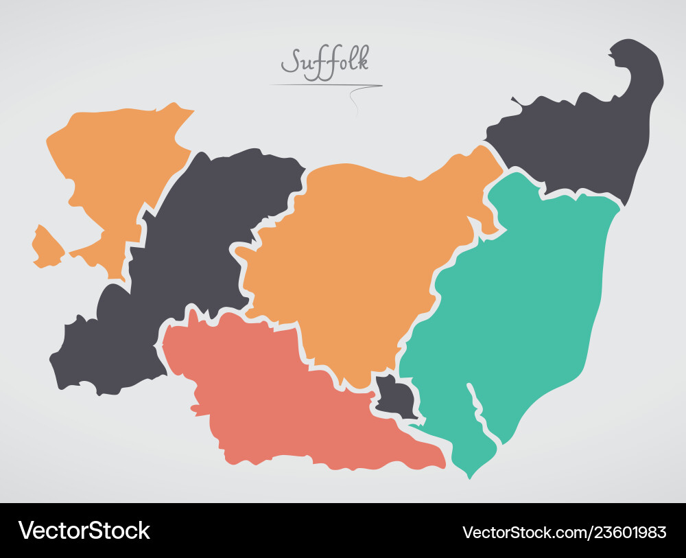 Suffolk england map with states and modern round Vector Image