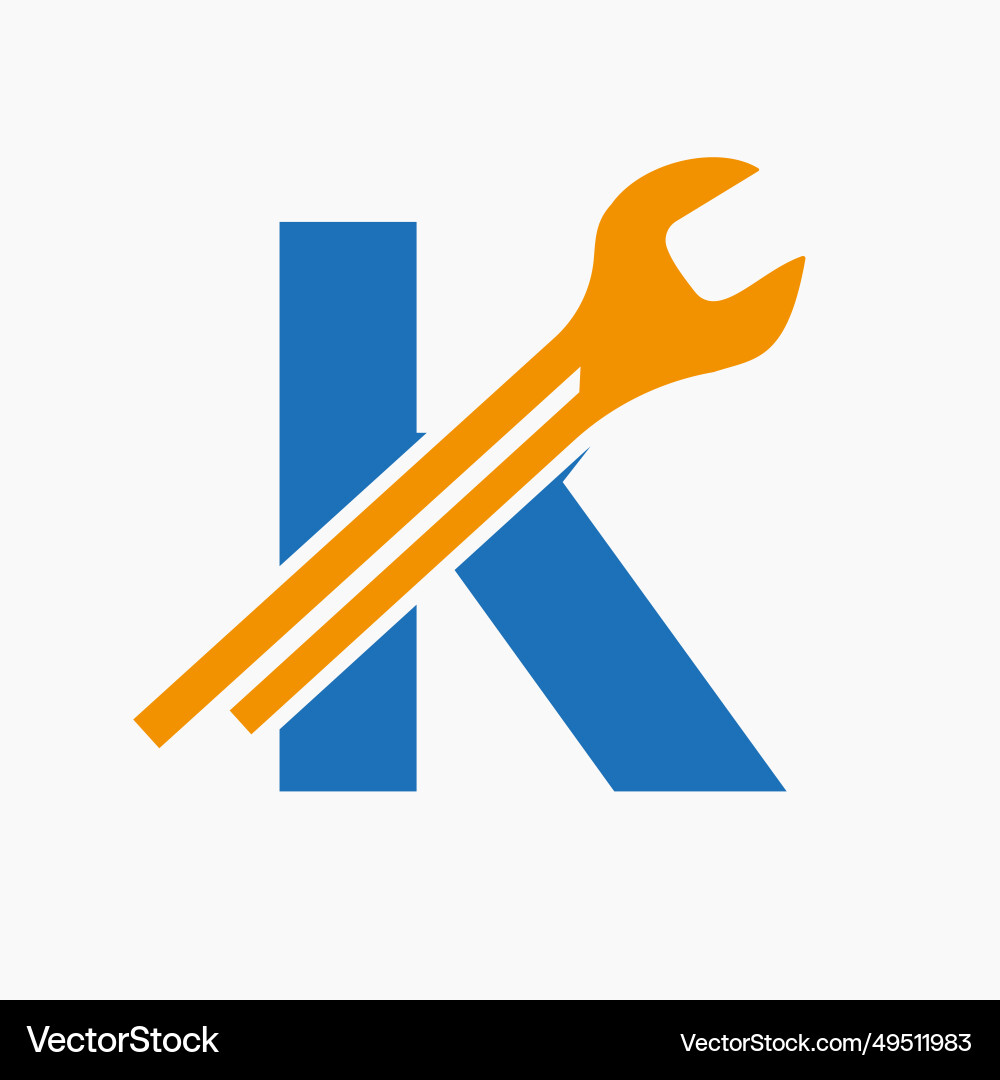 Wrench logo on letter k with engineering symbol Vector Image