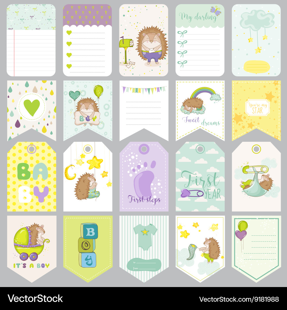 Baby boy tags banners scrapbook labels Royalty Free Vector