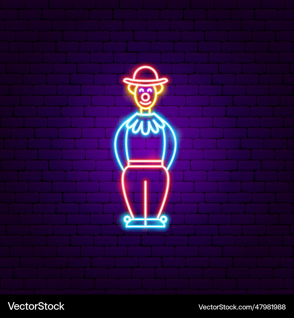 Clown stands neon sign Royalty Free Vector Image