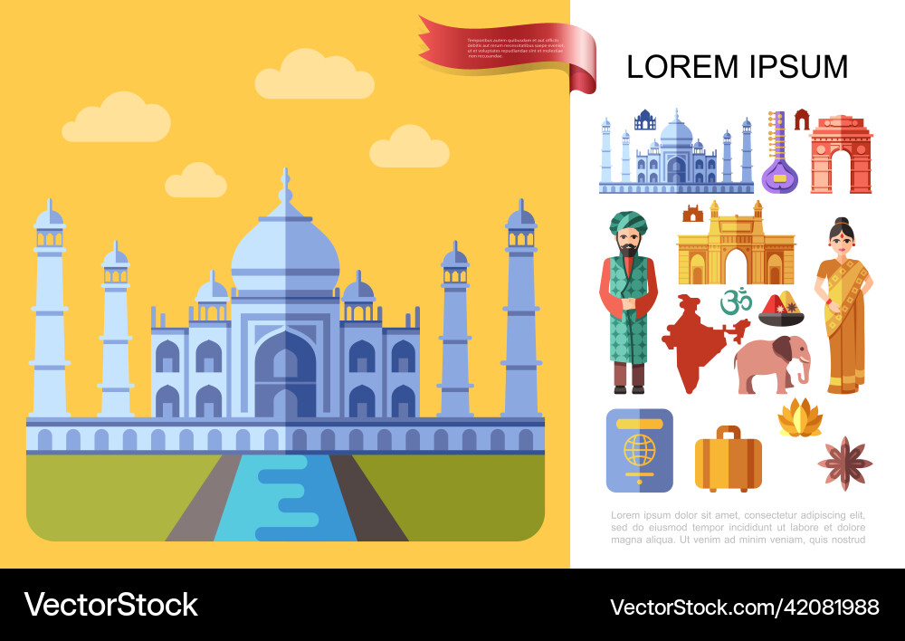 Flat travel to india concept Royalty Free Vector Image
