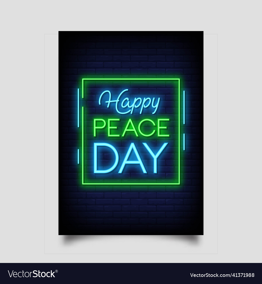 Happy peace day neon signs style text Royalty Free Vector