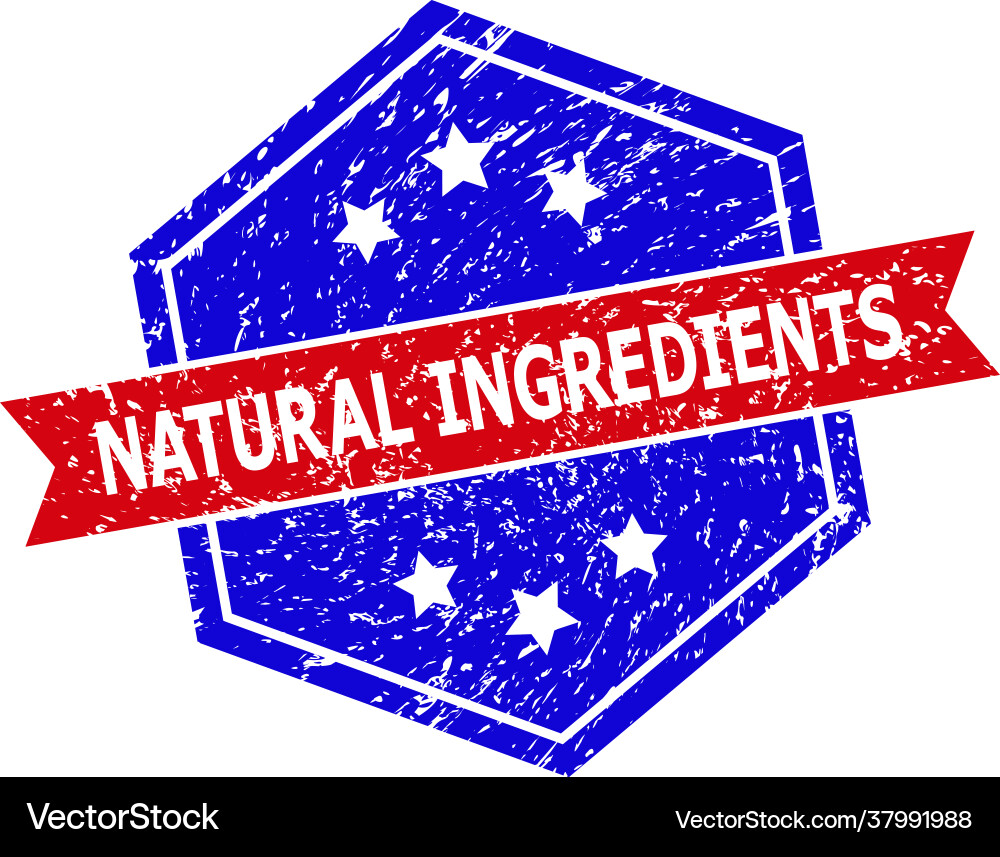 Hexagon bicolor natural ingredients rubber stamp Vector Image