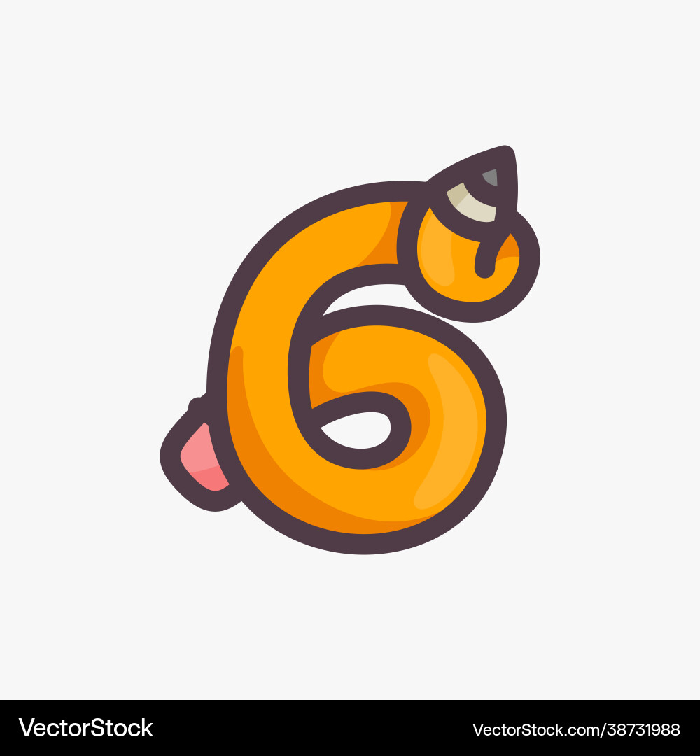 Number six logo made a pencil Royalty Free Vector Image