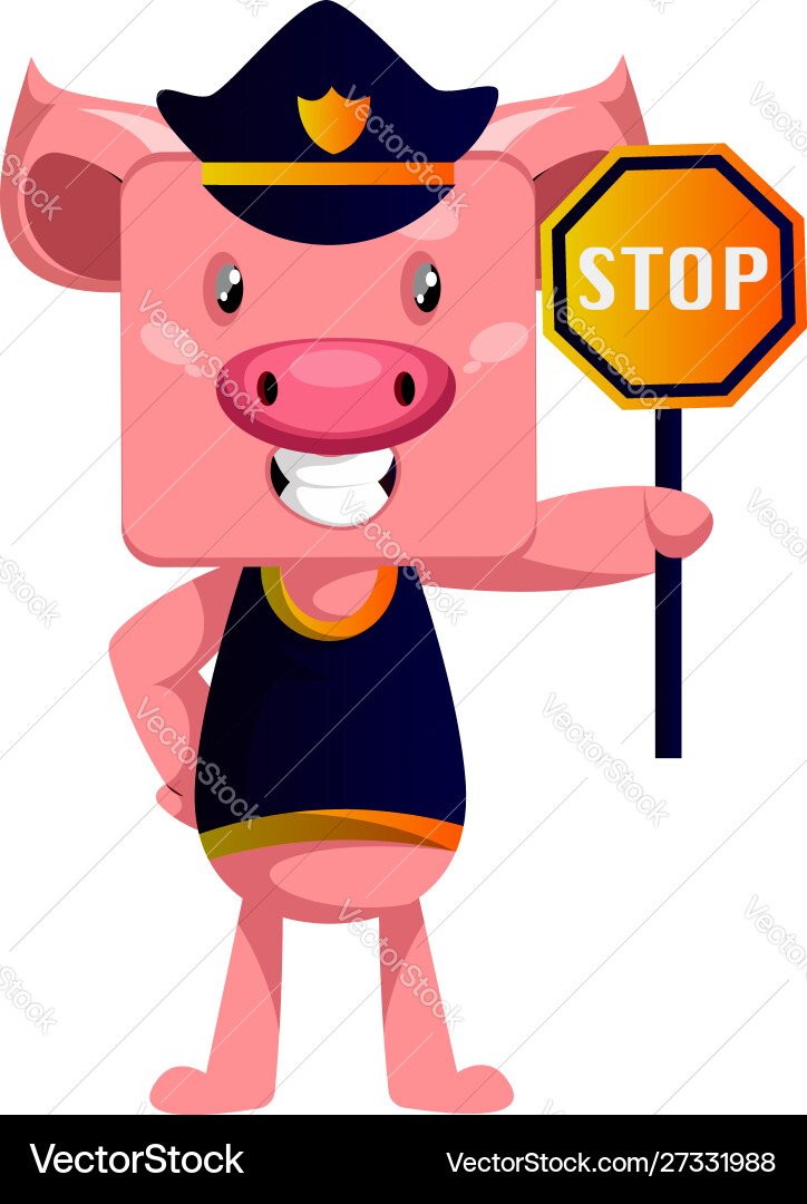 Pig with stop sign on white background Royalty Free Vector
