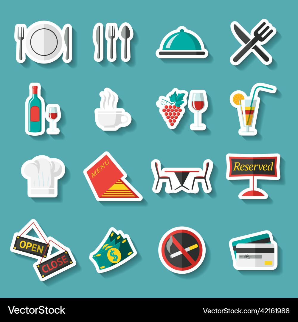 Restaurant icons stickers Royalty Free Vector Image
