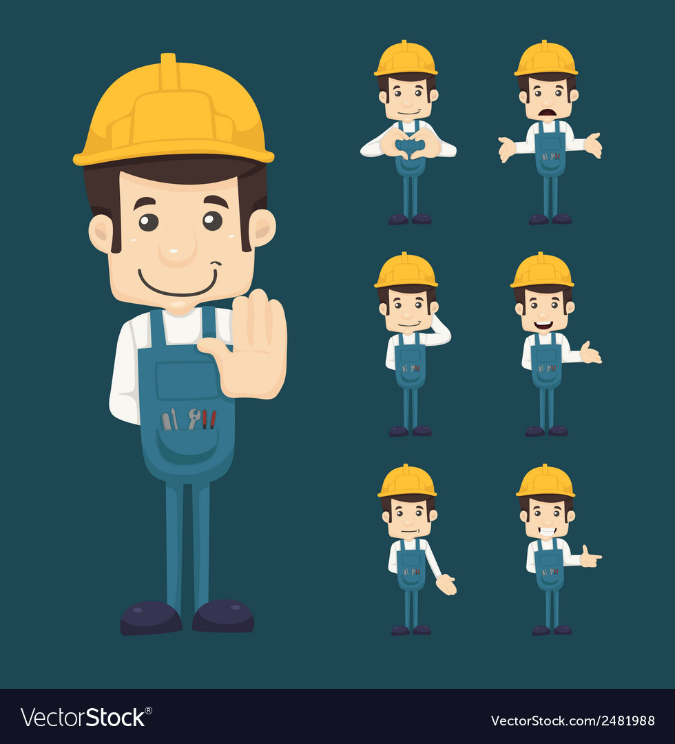 Set engineer characters poses Royalty Free Vector Image