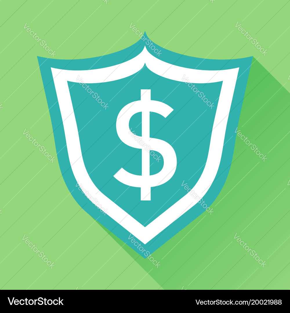Shield with money in flat style dollar Royalty Free Vector