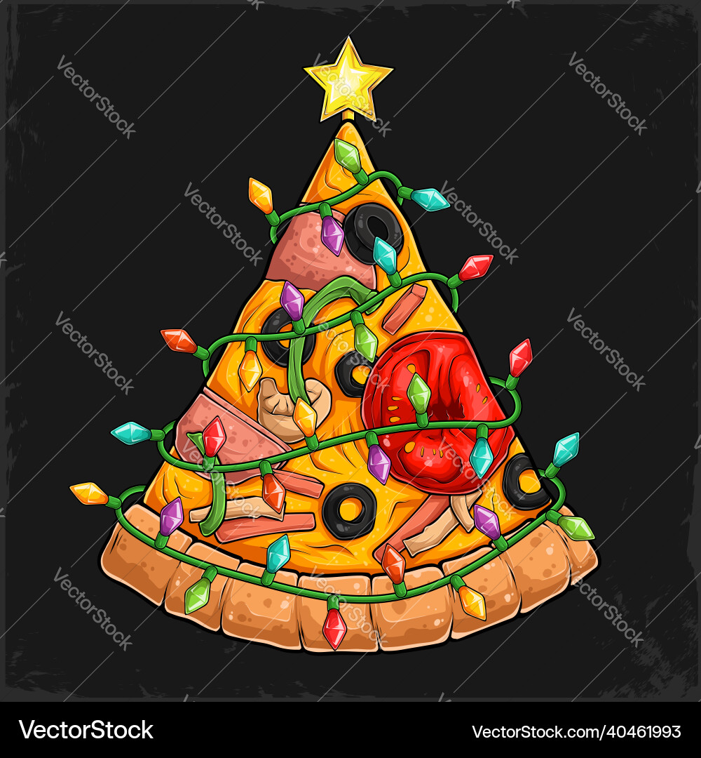 Christmas pizza tree delectable slice of pizza Vector Image