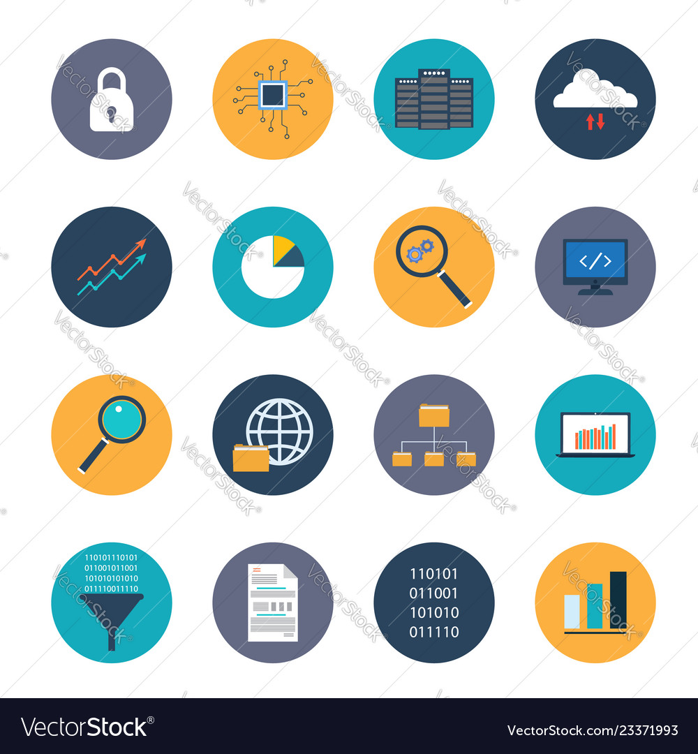 Data analysis icons set Royalty Free Vector Image
